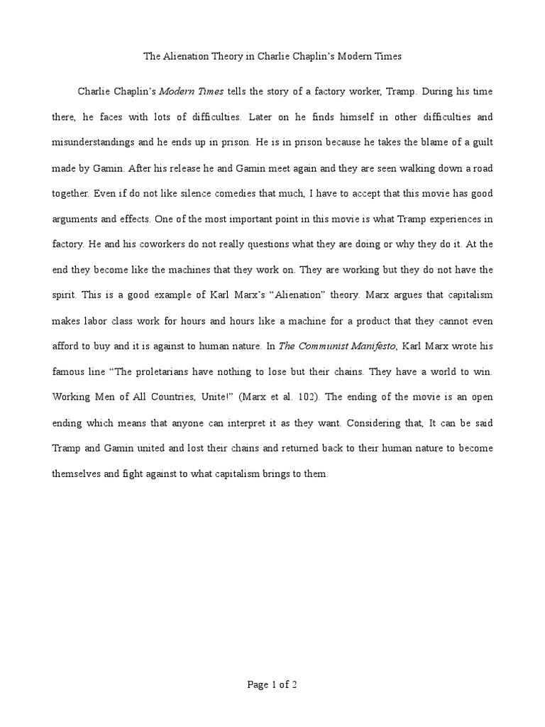 The Alienation Theory in Charlie Chaplin's Modern Times | PDF | Marx's ...