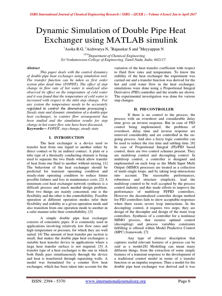Dynamic Simulation of Double Pipe Heat Exchanger Using MATLAB Simulink | PDF | Control Theory ...