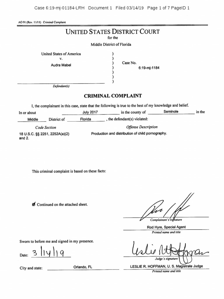 Audra Mabel Criminal Complaint | PDF