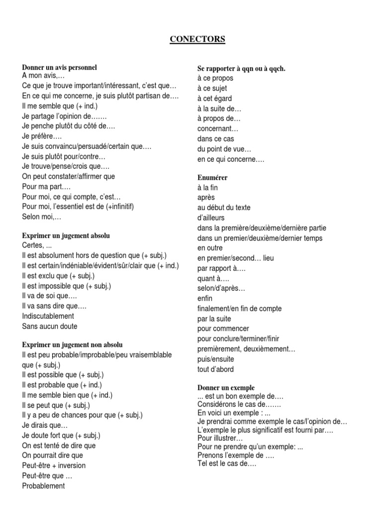 Conectores en Frances | PDF | Arts du langage et discipline