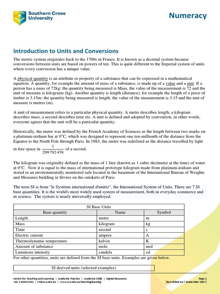 Units And Conversions Pdf Pdf Litre International System Of Units