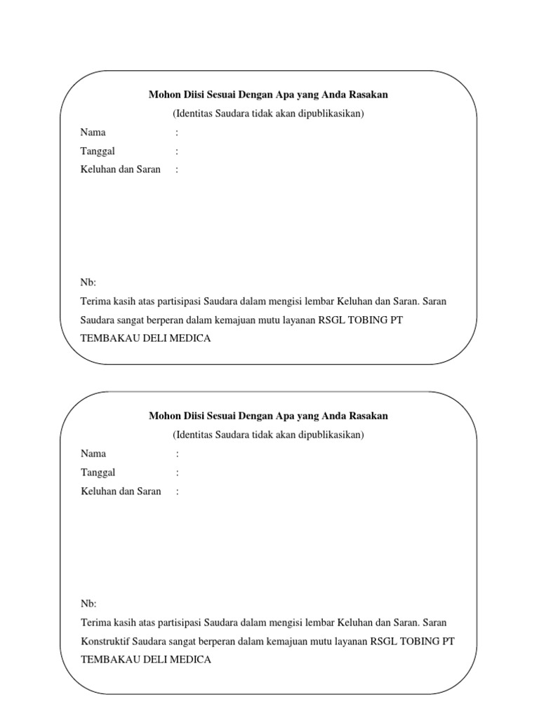 Contoh Form Kritik Dan Saran | PDF