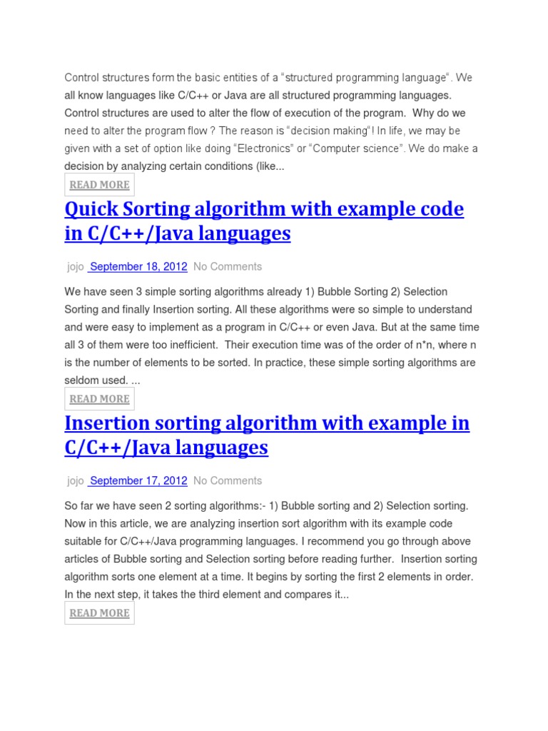 Quick Sorting Algorithm With Example Code in C/C++/Java Languages | PDF | Logic Gate ...