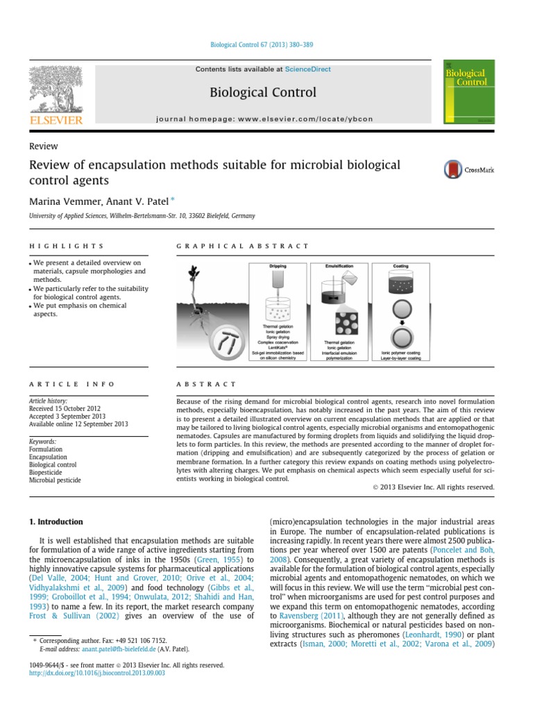 Review of Encapsulation Methods Suitable For Microbial Biological ...