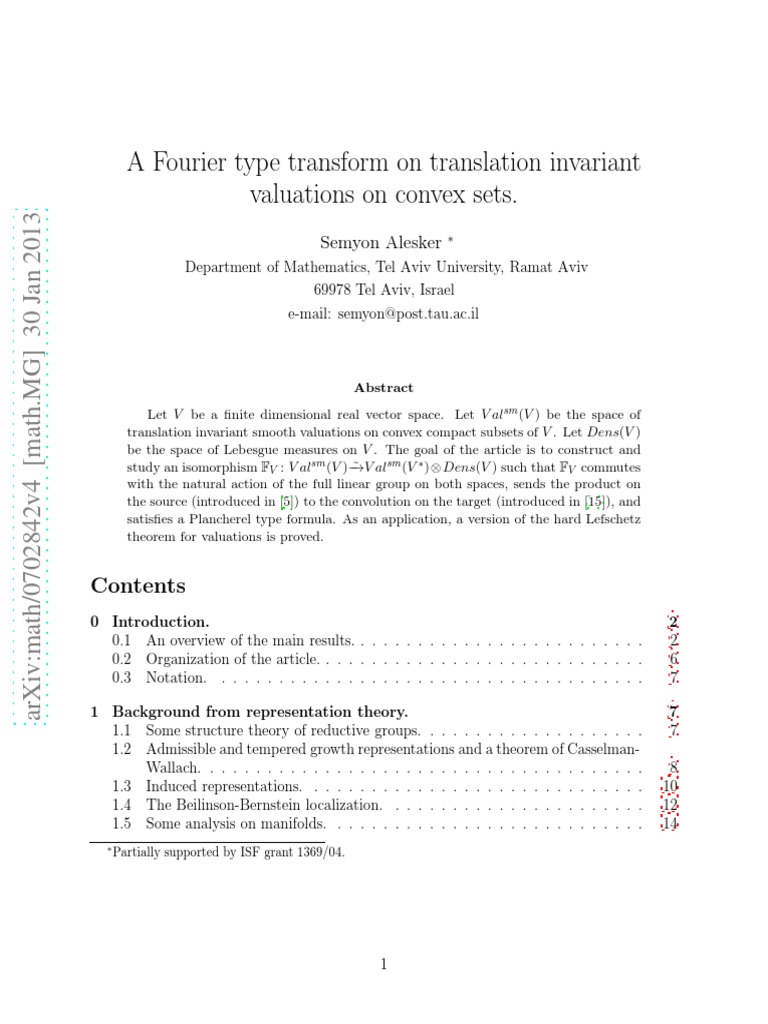 A Fourier Type Transform On Translation Invariant Valuations On Convex ...