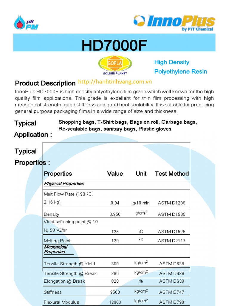3 - 2 - 4 - Hdpe Film 2-7000F PTT - TDS | PDF | Polyethylene | Strength ...