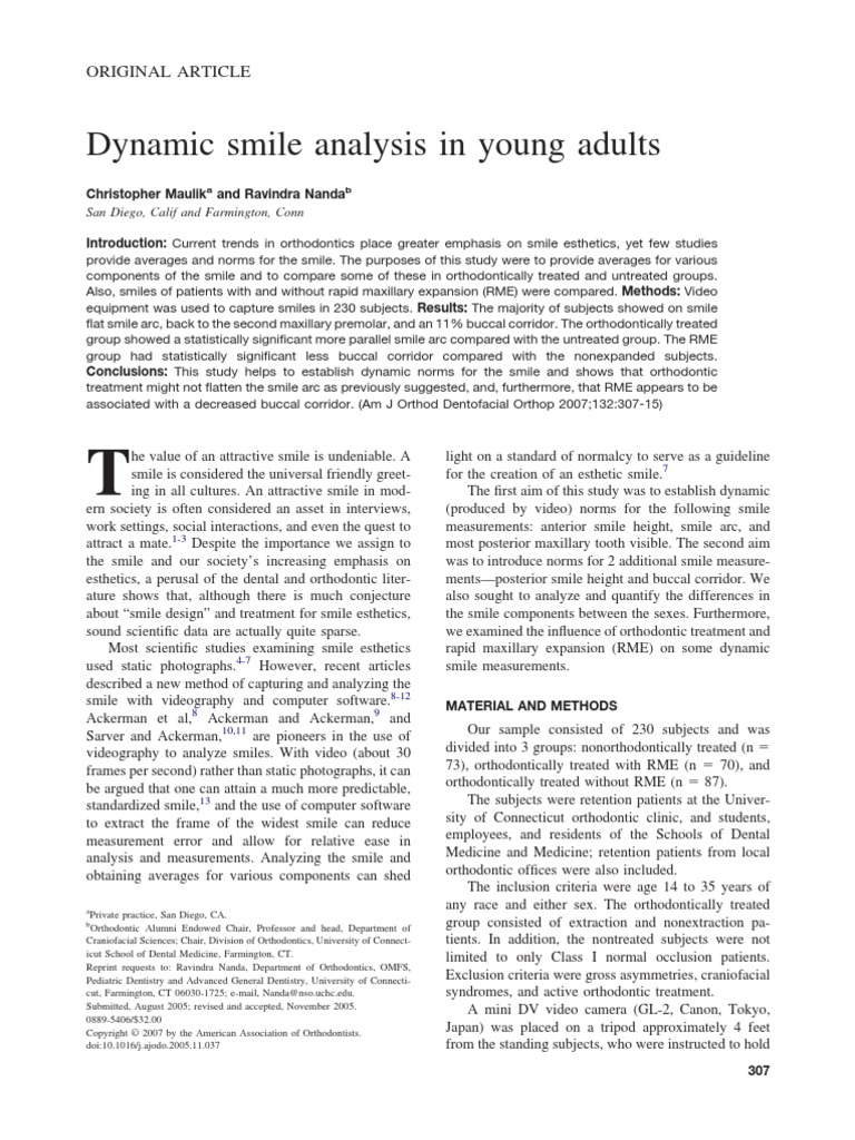 Dynamic Smile Analysis in Young Adults | PDF | Orthodontics | Statistics
