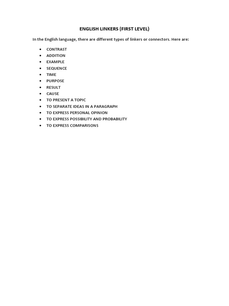 English Linkers: Types and Uses | PDF | Language Arts & Discipline