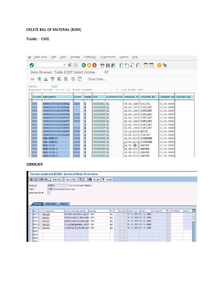 Create Bill Of Material Bom Tcode Cs01 Pdf