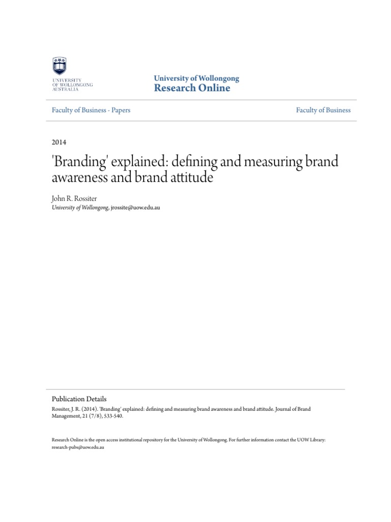 Branding Explained - Defining and Measuring Brand Awareness and | PDF ...