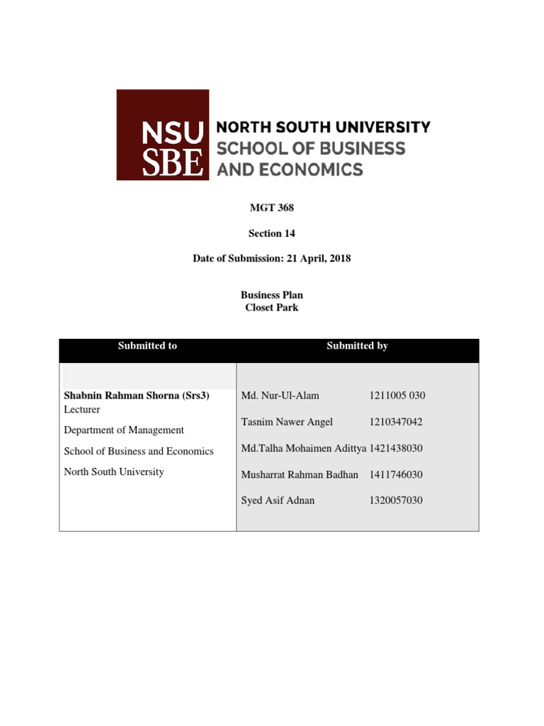 MGT 368 Final Business Plan Closet Park | PDF | Competition | Fashion