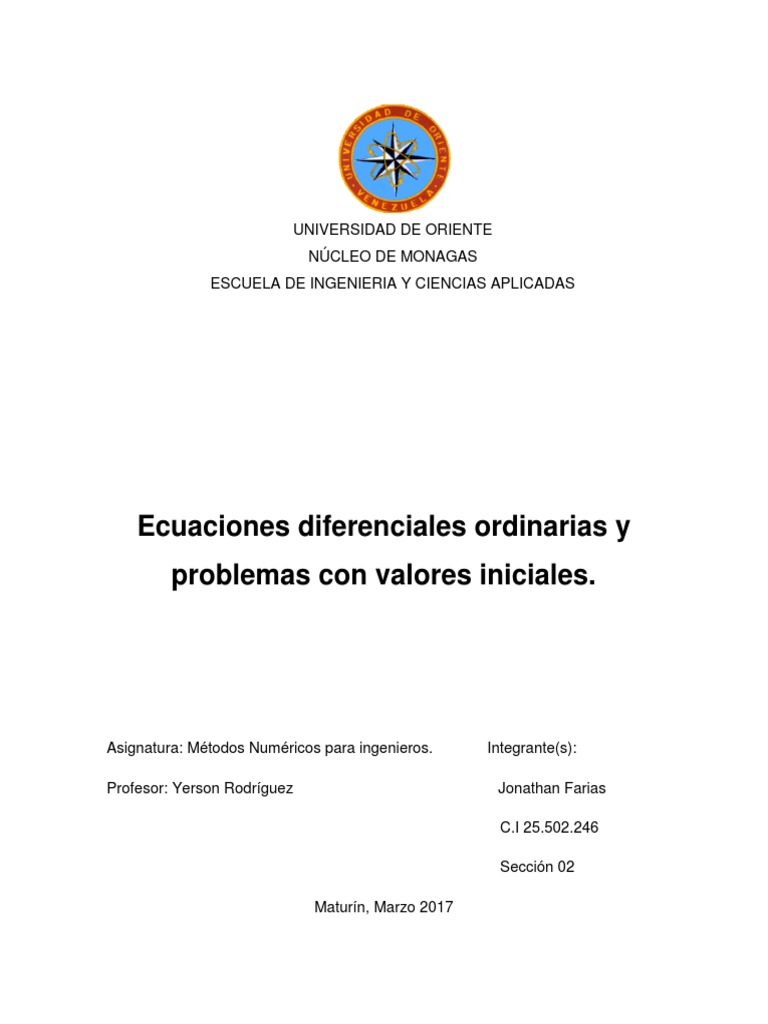 Ecuaciones Diferenciales Ordinarias y Métodos Numéricos. | PDF ...