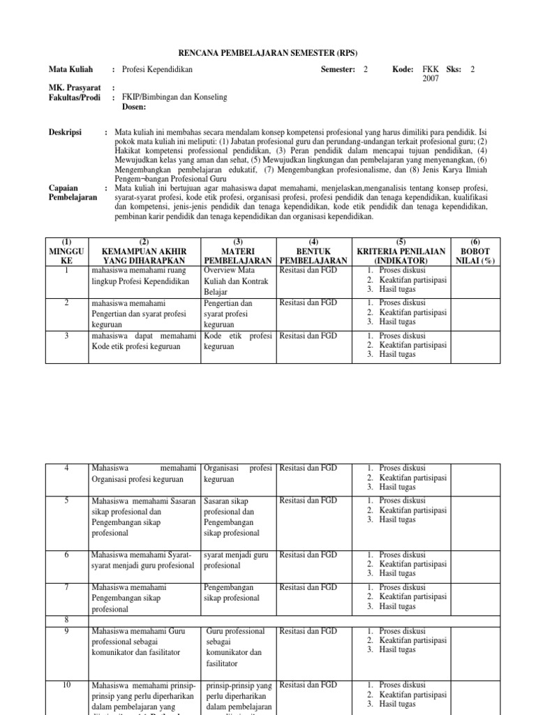 RPS Profesi Kependidikan | PDF | Pengembangan Diri