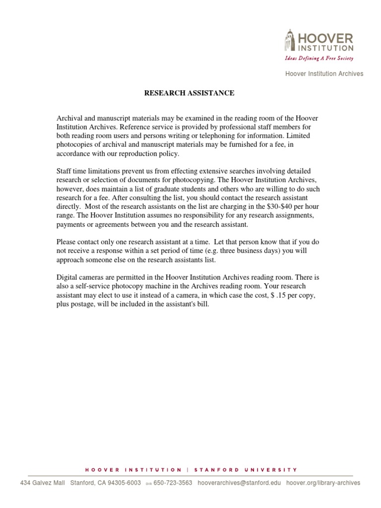 Hoover Archives Research Assistance Guide | PDF | Photocopier | Libraries