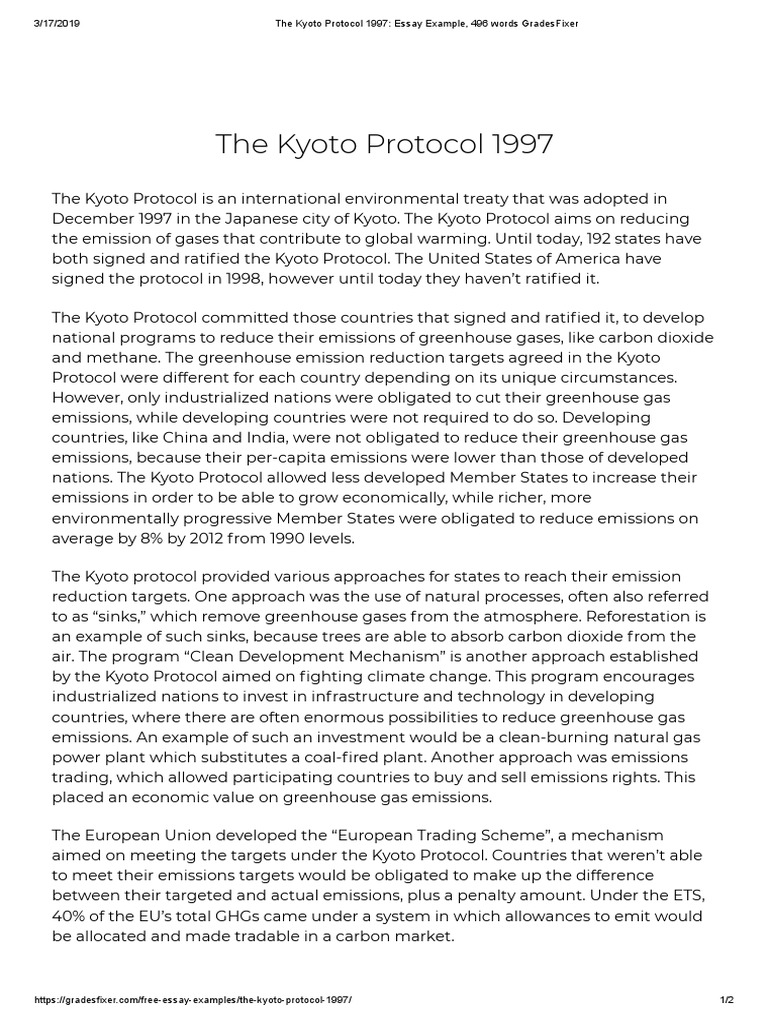 The Kyoto Protocol 1997 - Essay Example, 496 Words | PDF | Kyoto ...