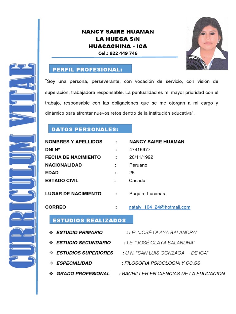 Modelo de CV NANCY | PDF | Psicoterapia | Cambio