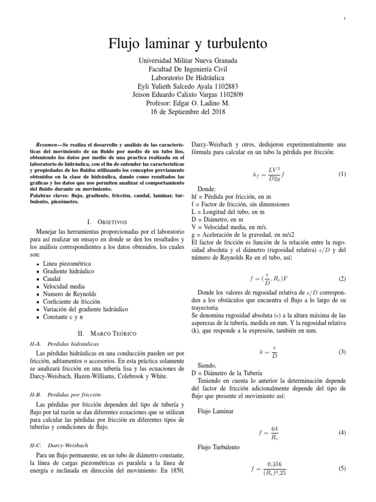 Flujo Laminar y Turbulento | PDF | Numero Reynolds | Viscosidad