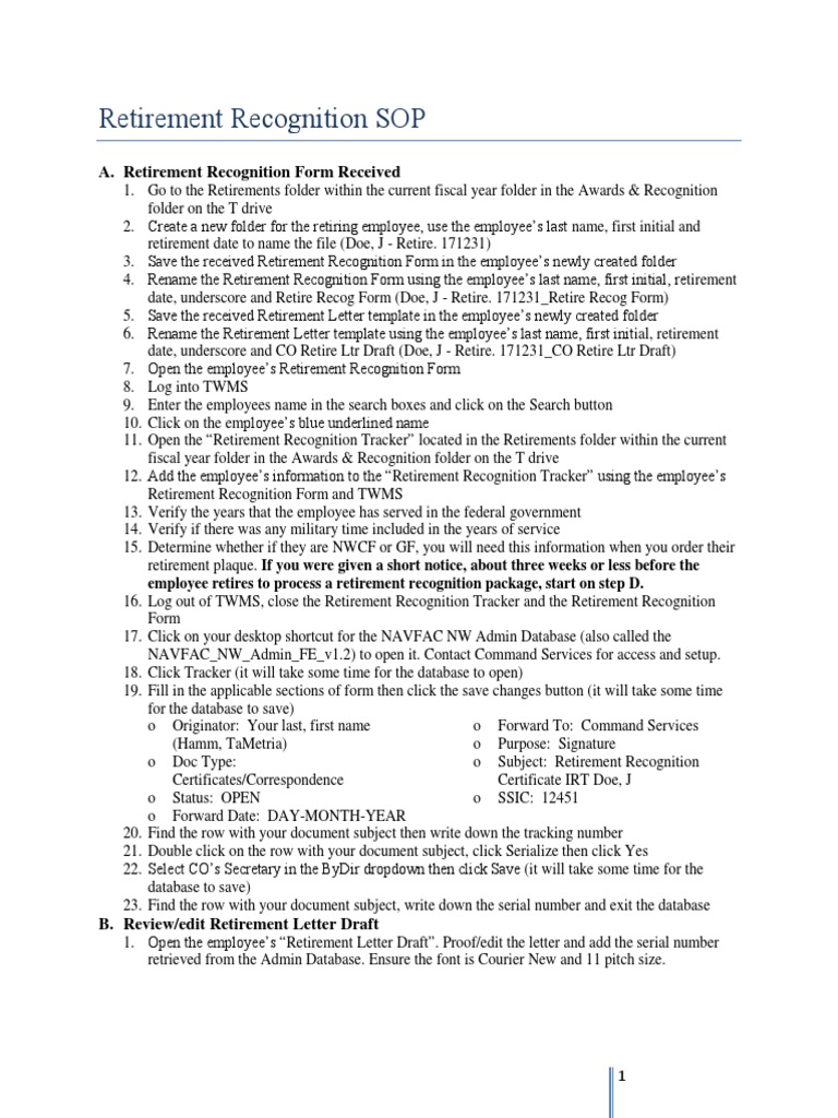 Retirement Recognition Sop | PDF | Printer (Computing) | Software