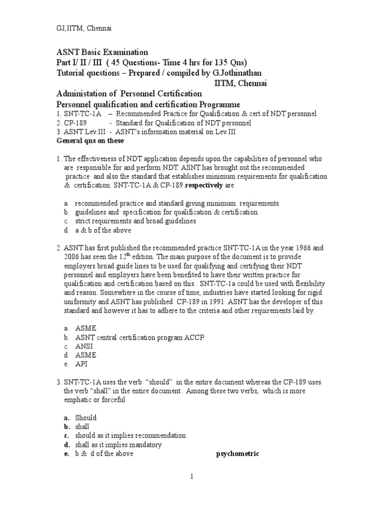 ASNT Basic Examination-Admn | PDF | Nondestructive Testing | Certification