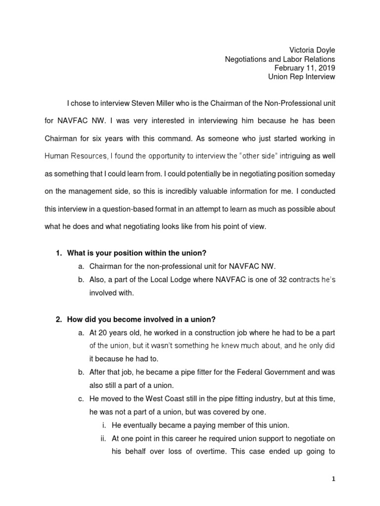 Union Rep Interview | PDF | Negotiation | Economies