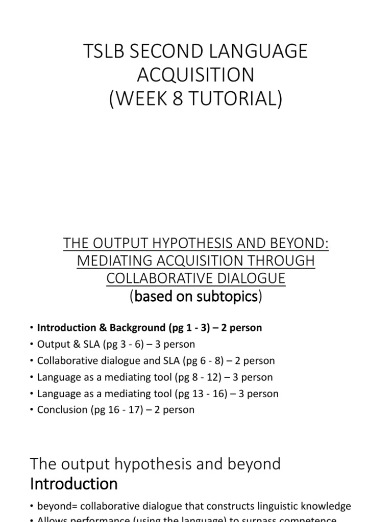 TSLB Second Language Acquisition (Week 8 Tutorial) | PDF | Second Language Acquisition | Second ...