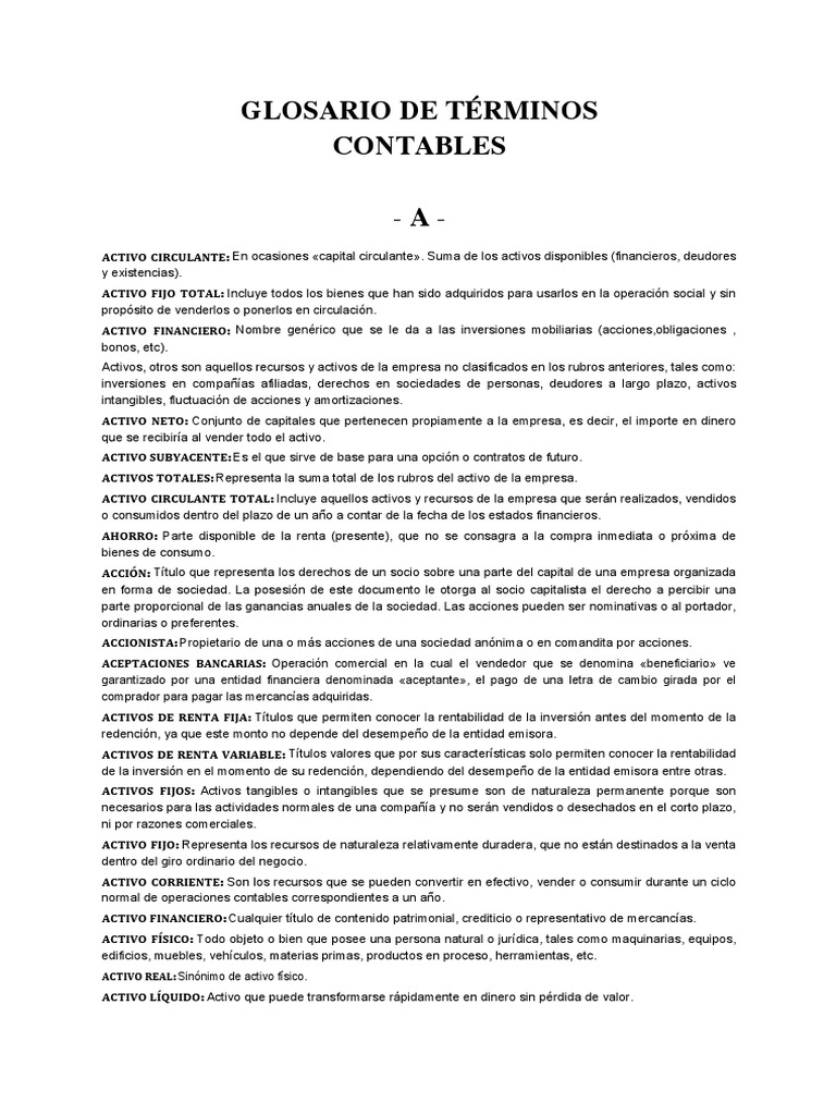 Glosario de Terminos Contables | PDF | Balance de pagos | Beneficio ...