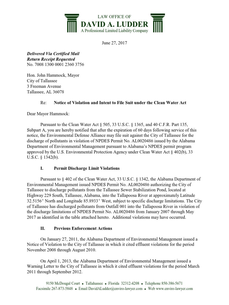 Tallassee Clean Water Act Violation Notice | PDF | Clean Water Act ...