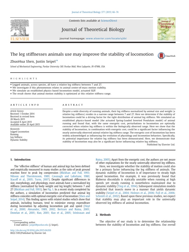 The Leg Stiffnesses Animals Use May Improve The Stability of Locomotion ...