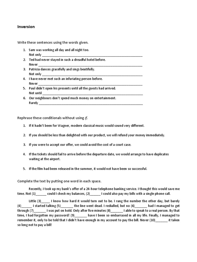 Inversion: Write These Sentences Using The Words Given | PDF