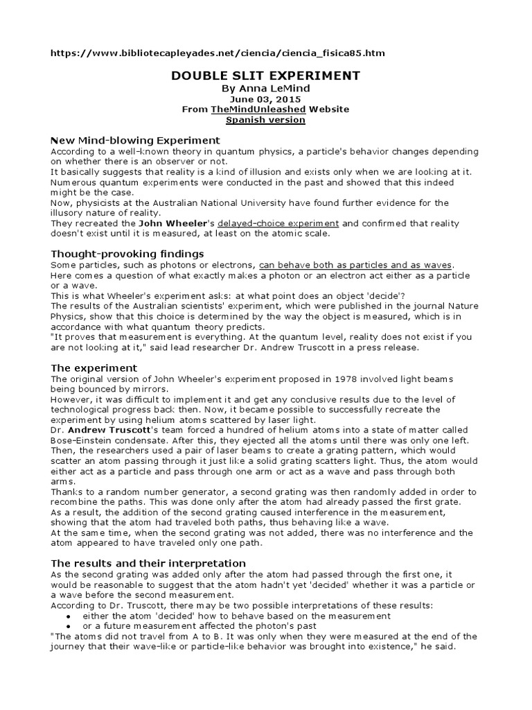 Double Slit Experiment | PDF | Quantum Mechanics | Reality