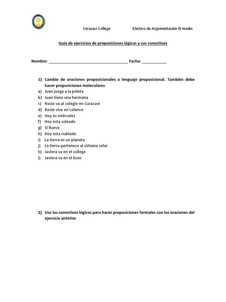 Ejercicios de Proposiciones Lógicas y Sus Conectivos | PDF ...