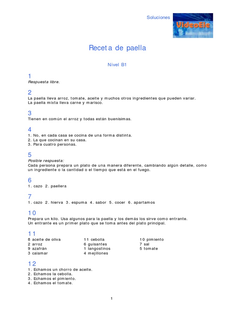 B1 Receta Paella Solucion | PDF | Cocina | Alimentos