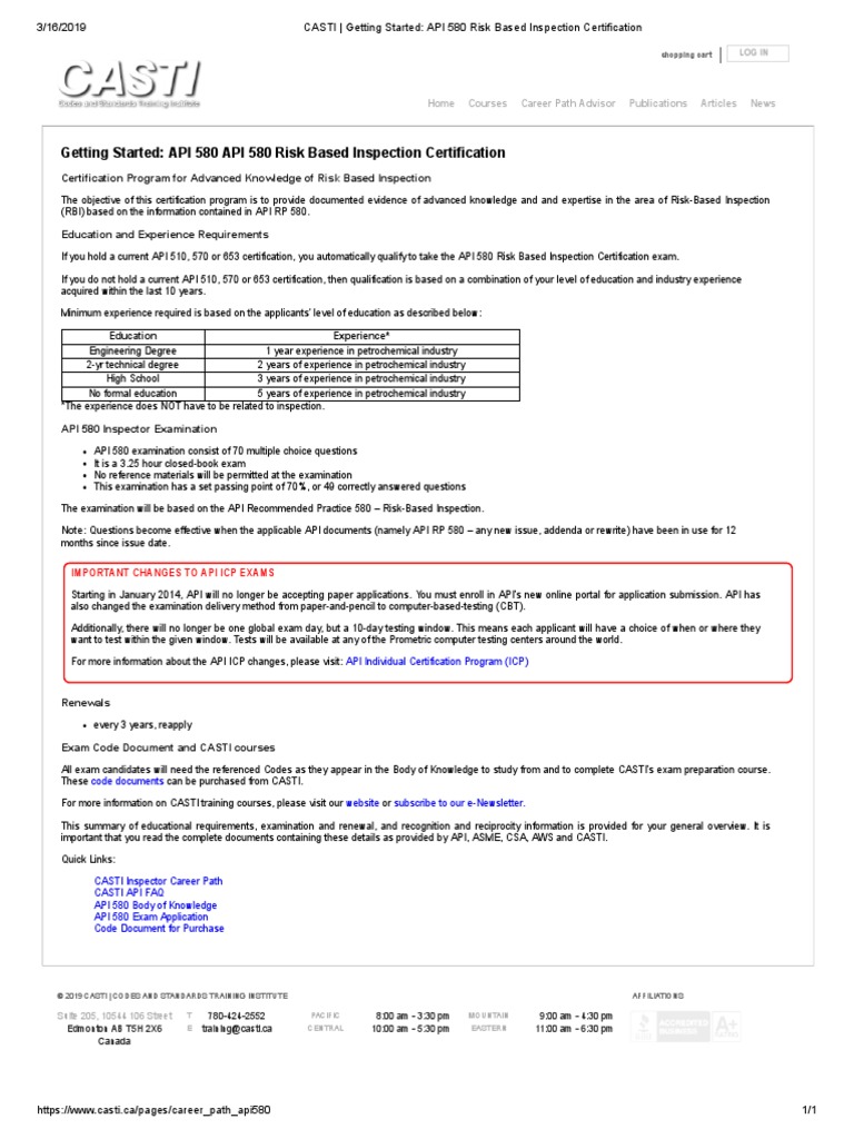 CASTI - Getting Started - API 580 Risk Based Inspection Certification ...