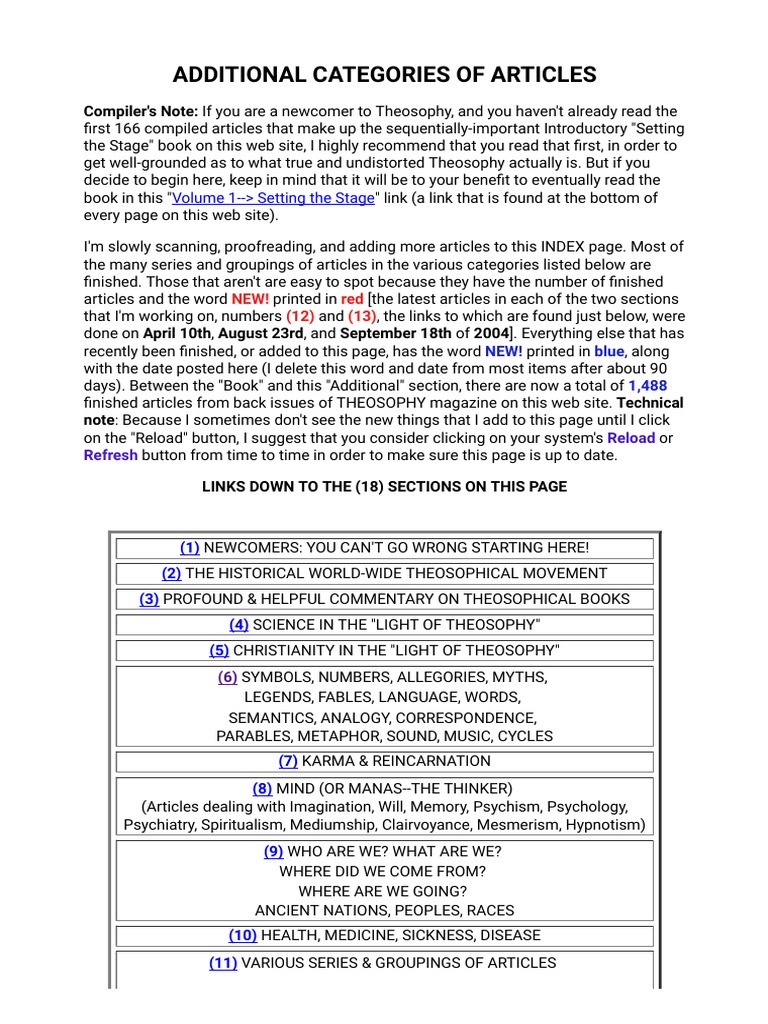 Additional Categories of Articles INDEX | Download Free PDF | Helena ...