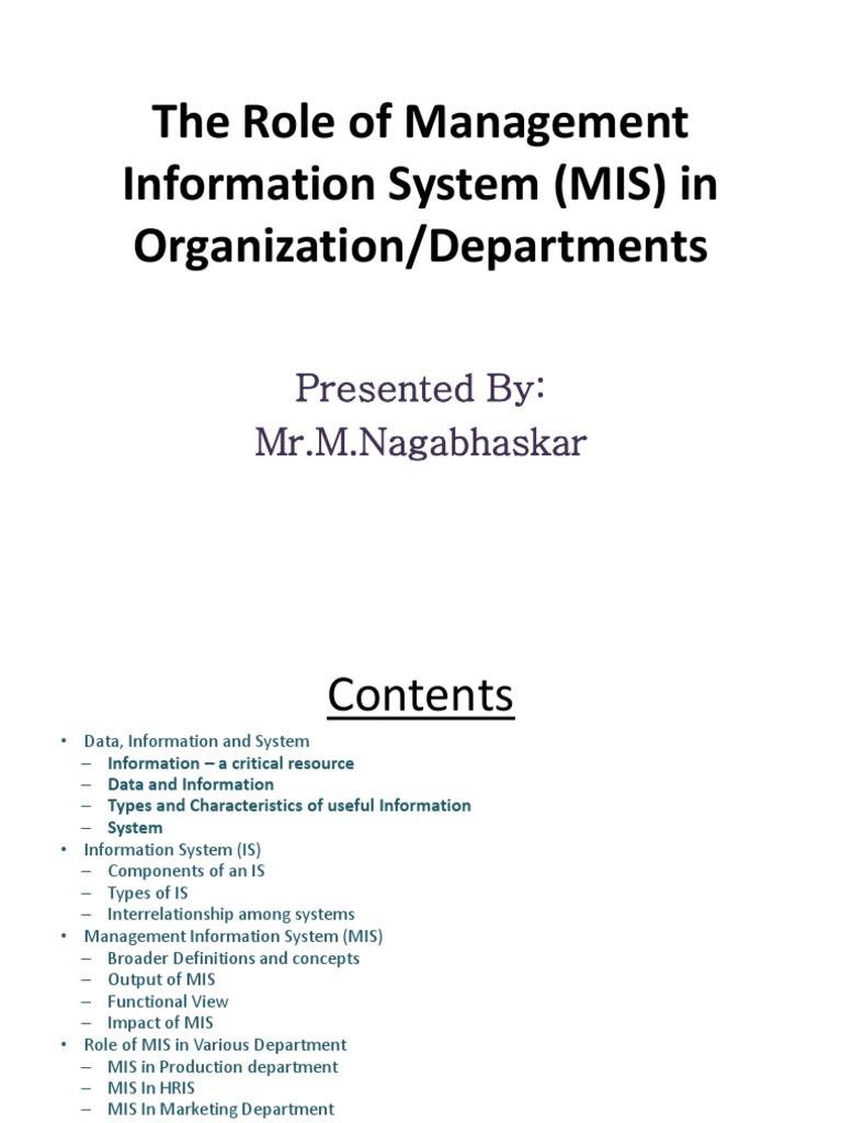 The Role of Management Information System (MIS) in Organization ...