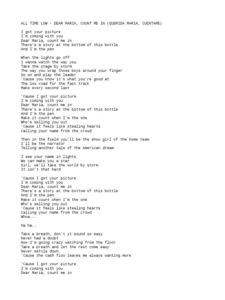 All Time Low - Dear Maria Lyrics | PDF | Leisure