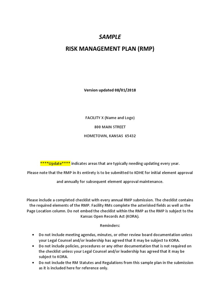 Sample Risk Management Plan (RMP) | PDF | Health Professional | Risk ...