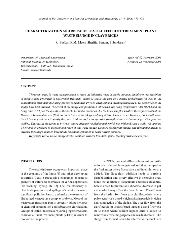 Characterization and Reuse of Textile Effluent Treatment Plant Waste ...