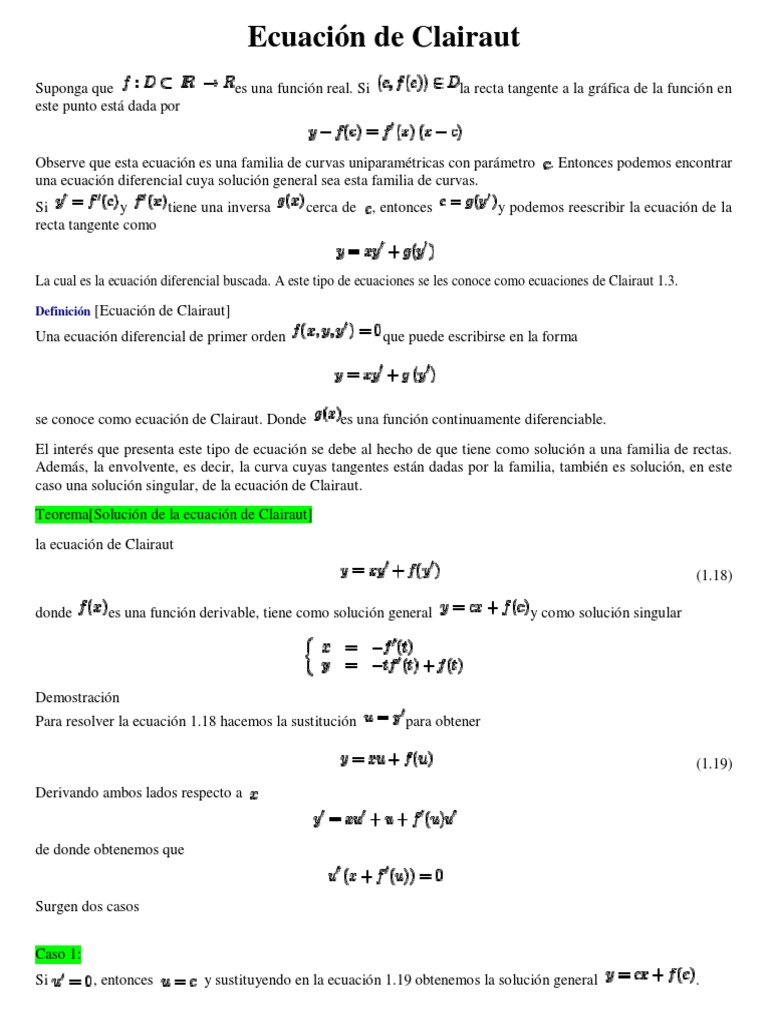 Ecuacion de Clairaut PDF | PDF | Ecuaciones | Ecuaciones diferenciales