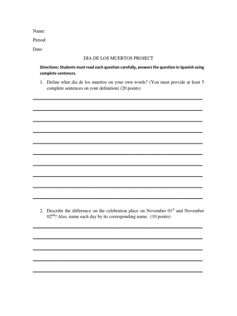 Dia de los Muertos Project Guide | PDF | Observances Honoring The Dead ...