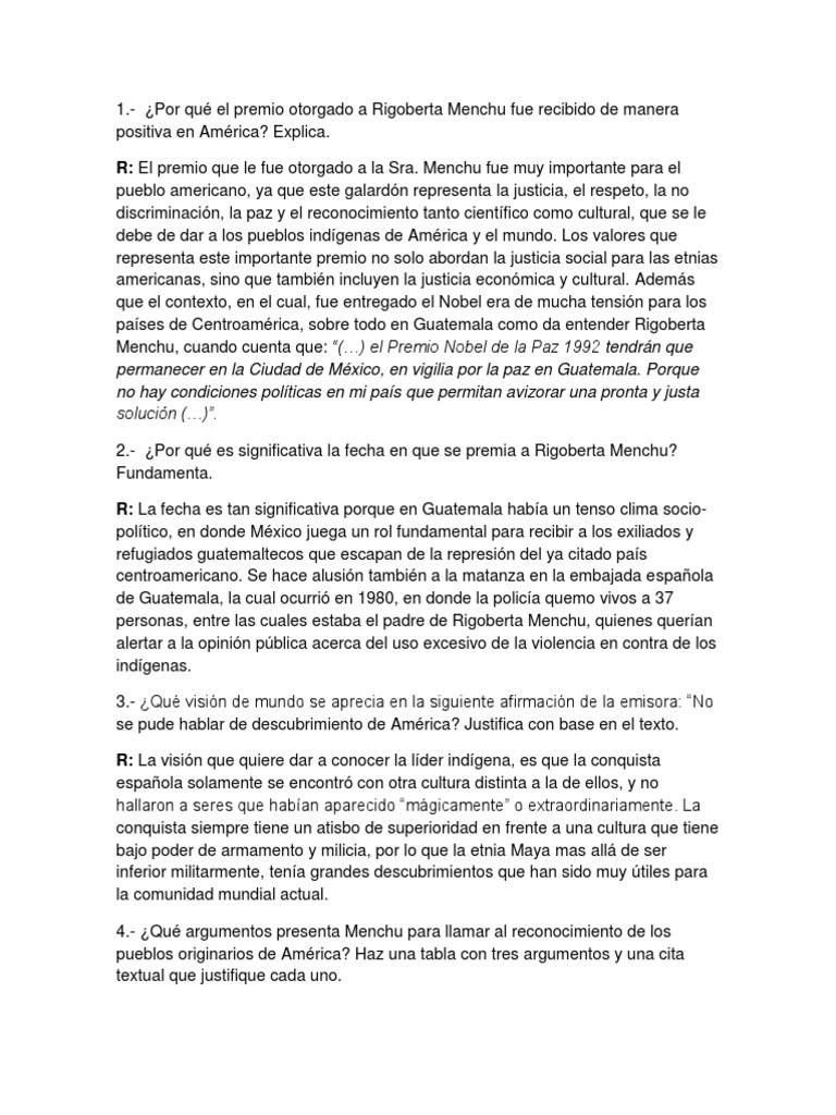 Discurso Rigoberta Menchú Tum | Guatemala | Pueblos Indígenas de las ...