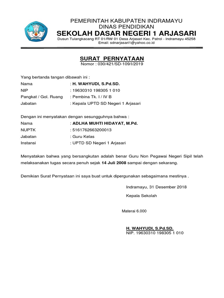 Contoh Surat Pernyataan | PDF