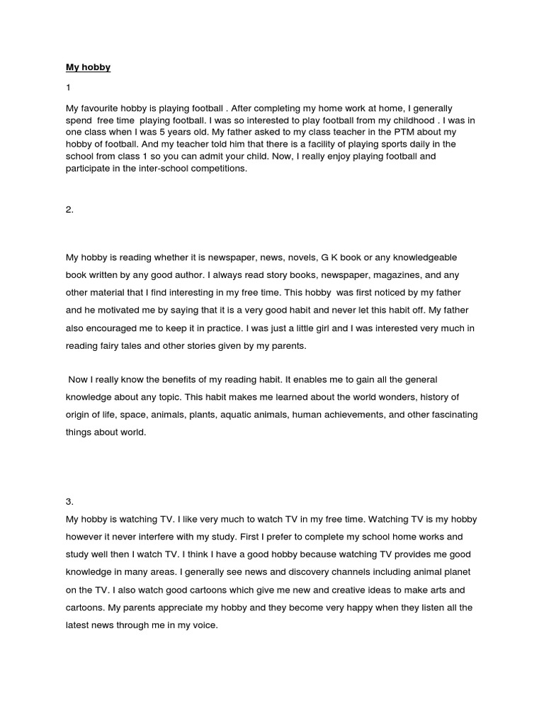 SAMPLE ESSAYS My Hobby | PDF | Hobbies | News