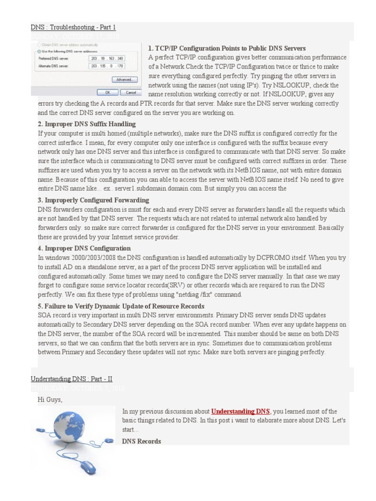 TCP/IP Configuration Points To Public DNS Servers: SUNDAY, OCTOBER 17, 2010 | PDF | Active ...