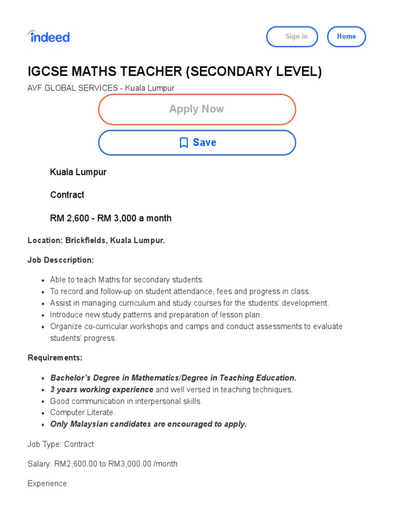 IGCSE Mathematics Teacher Position Available in Kuala Lumpur, Malaysia ...