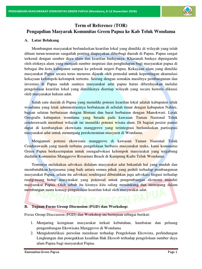 Tor Pengabdian Masyarakat FGD Dan Workshop | PDF