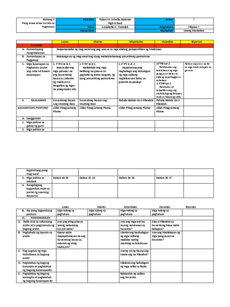 DLL-FIL7-Lesson Plan Temp. 2 B | PDF