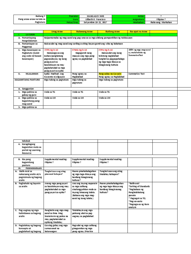 DLL-FIL7-Lesson Plan Temp. 3.b | PDF