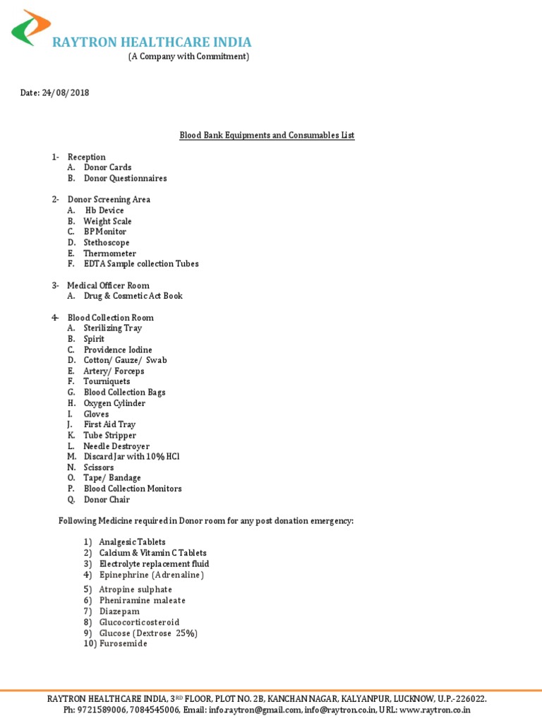 Blood Bank Equipments and Consumables List PDF | PDF | Blood Donation ...