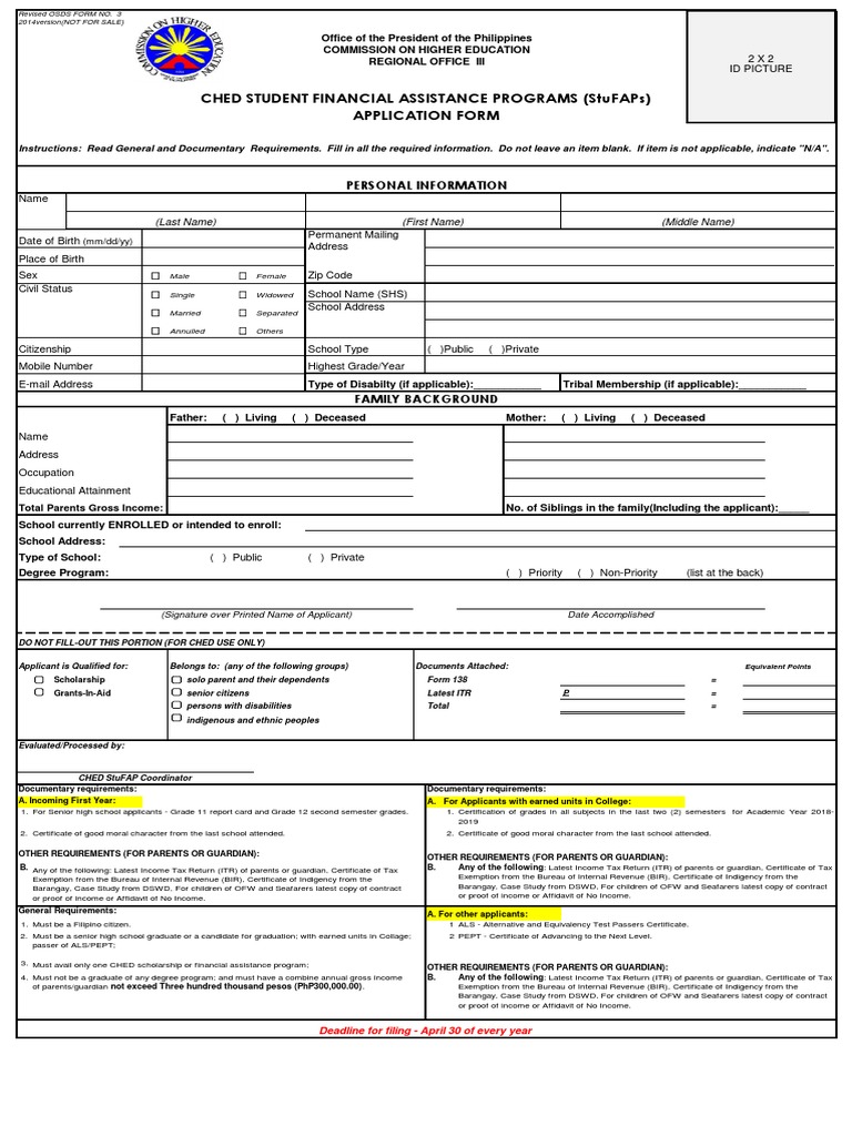 Ched Student Financial Assistance Programs (Stufaps) Application Form | PDF | Taxes | Government